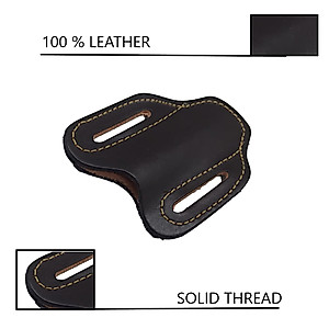 Leather Knife Sheath Slanted Pancake Sheath, 5 Inch Tooled Leather Sheath Belt Clip, Belt Sheath,Trapper Knife Sheath Belt Loop Case Pouch Holder (Dark Brown)