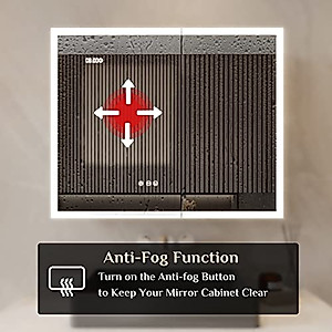 LIGMIRR Bathroom Medicine Cabinet with Lights, 36×30 Inch LED Medicine Cabinet with Mirror, Double Door Lighted Medicine Cabinet with Defogger, Dimmer, Clock & Temp Display, 2 Outlets & USB Ports