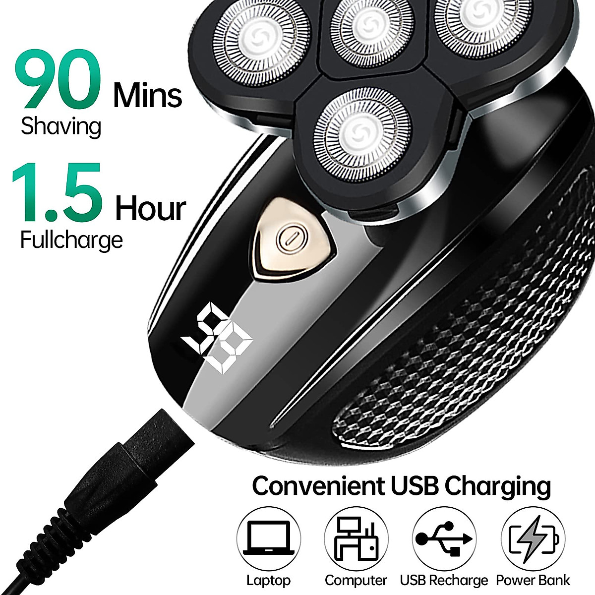 Head Shaver Upgrade 6 in 1 Head Shavers for Bald Men Men's Electric Head Shavers Cordless Flex Series Grooming Kit for a Perfect Bald Look,Waterproof and Rechargeable