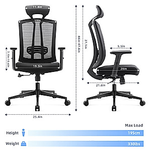 TUOMUR Office Chair Ergonomic Desk Chair Breathable Mesh Computer Chair Adjustable Height with Lumbar Support Armrest Executive Rolling Swivel Adjustable Task Chair for Home Office, Black