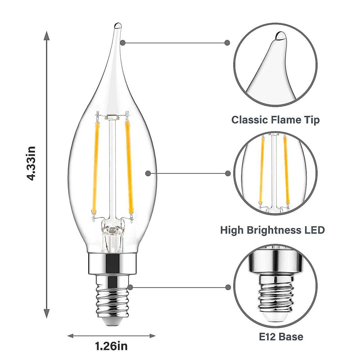 Sengled Candelabra Led Light Bulbs Dimmable, E12 Led Bulb 40 Watt Equivalent, CA10 Flame Tip Chandelier Light Bulbs, 5000K Daylight Candle Light Bulbs for Chandeliers, Ceiling Fan, Pendant, 12 Pack