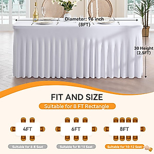 Outpain White Spandex Table Clothes for 8 Foot Rectangle Tables-6Pack 8FT Spandex Fitted Table Cover, Wrinkle Free Tablecloths with Skirt for Parties, Wedding, Birthday, Banquet, Festival