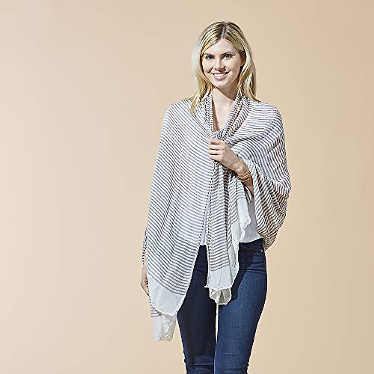 Hadley Wren Women's Lightweight Summer Insect Shield Scarf, Brown Stripes, One Size