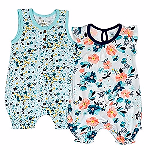 HonestBaby Multipack Short Romper Sets and Dresses 100% Organic Cotton for Infant Baby, Toddler Boys, Girls, Unisex (LEGACY), Dreamy Floral Aqua Blue, 3-6 Months