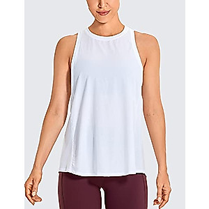 CRZ YOGA Women's Pima Cotton Workout Tank Tops Tie Back High Neck Athletic Shirts Loose Fit White Small