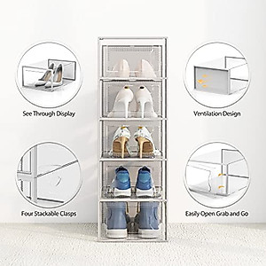 bonusuper 12 Pack Large Storage Boxes, Organizer for Closet, Clear Plastic Stackable, Space Saving Shoe Containers Bins Holders Sneaker Display Case
