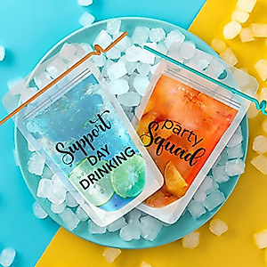 UTILE 50PCS Drink Pouches for Adults with Individually Wrapped Colorful Straws, Reclosable Zipper Smoothie Drink Bags with Multiple Texts – Heavy Duty Hand Held Translucent with Funnel Included