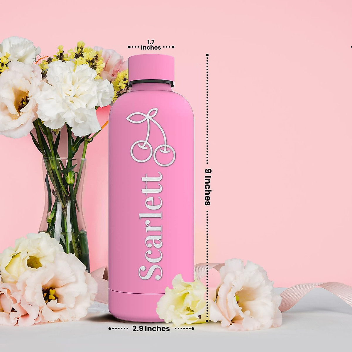 Custom Personalized Your Name and Girl Logo Engraved Insulated Stainless Steel Water Bottle Tumbler Cap Lid 17 oz. Customized Gift for Kids, Toddler, Children, Teens BPA Free