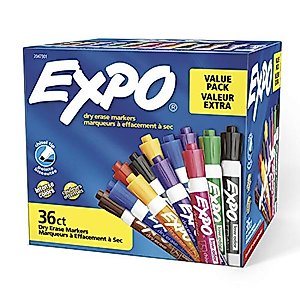 EXPO Low-Odor Dry Erase Markers, Chisel Tip, Assorted Colors, 36 Pack