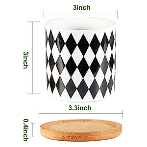 ZOUTOG Succulent Pots, 3 inch Ceramic Mini Succulent Planter Pot, Geometric Pattern Round Small Flower Pots with Drainage and Bamboo Tray, Pack of 6 - Plants Not Included