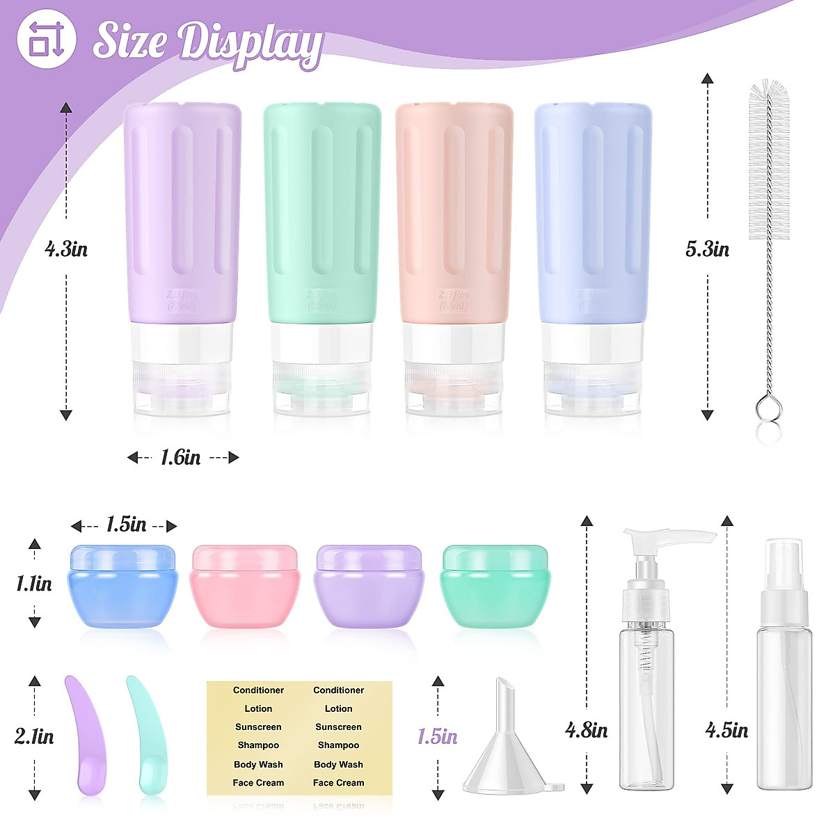 JBYAMUS 16 Pcs Silicone Bottles Set, Leak-Proof Design, Travel Size, TSA Approved for Toiletries, Portable Containers and Best Gifts for Women (BPA Free)