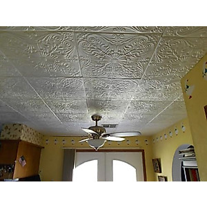 A La Maison Ceilings R139 Spanish Silver Foam Glue-up Ceiling Tile (256 sq. ft./Case), Pack of 96, Plain White