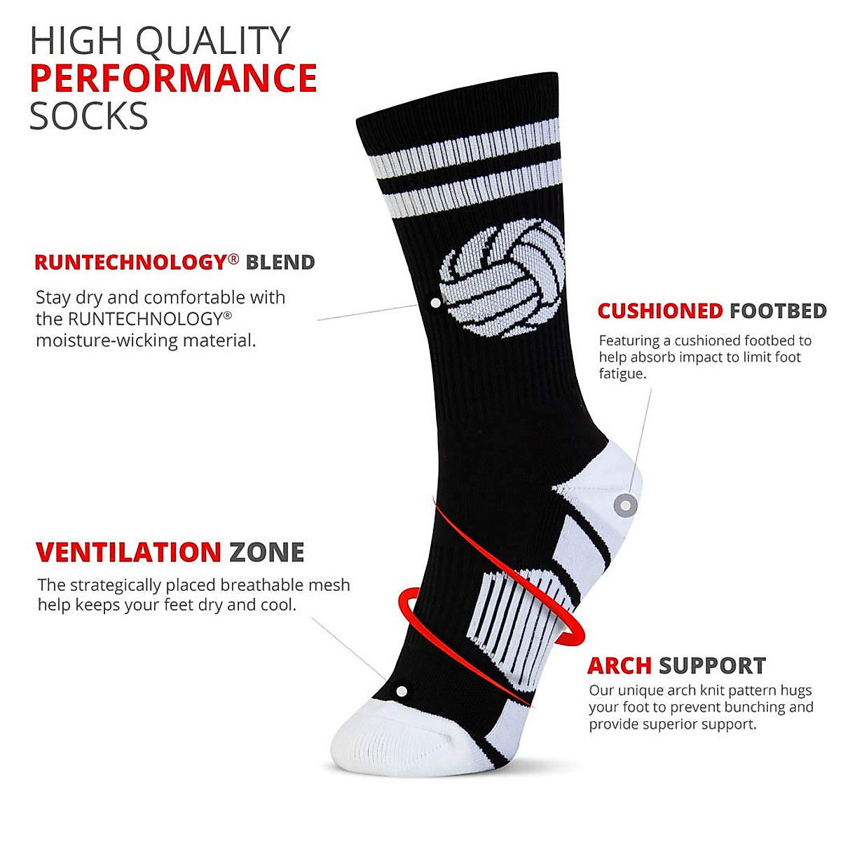 ChalkTalkSPORTS Volleyball Woven Mid-Calf Socks | Classic Ball | Black & White
