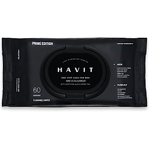 HAVIT Prime Edition Wipes for Men - 360 Flushable Wipes for Adults, Unscented Wet Wipes Infused with Aloe & Green Tea, At-Home Use Dispensers, Septic and Sewer Safe, (Total 360 Wipes - 6 Packs of 60)