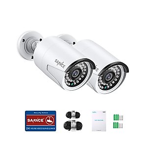 SANNCE 5MP PoE IP Security Camera for PoE NVR, 2Pcs Outdoor Weatherproof Cameras with Smart IR LEDs, Night Vision, Motion Detection, One-Way Audio, Compatible with Alexa