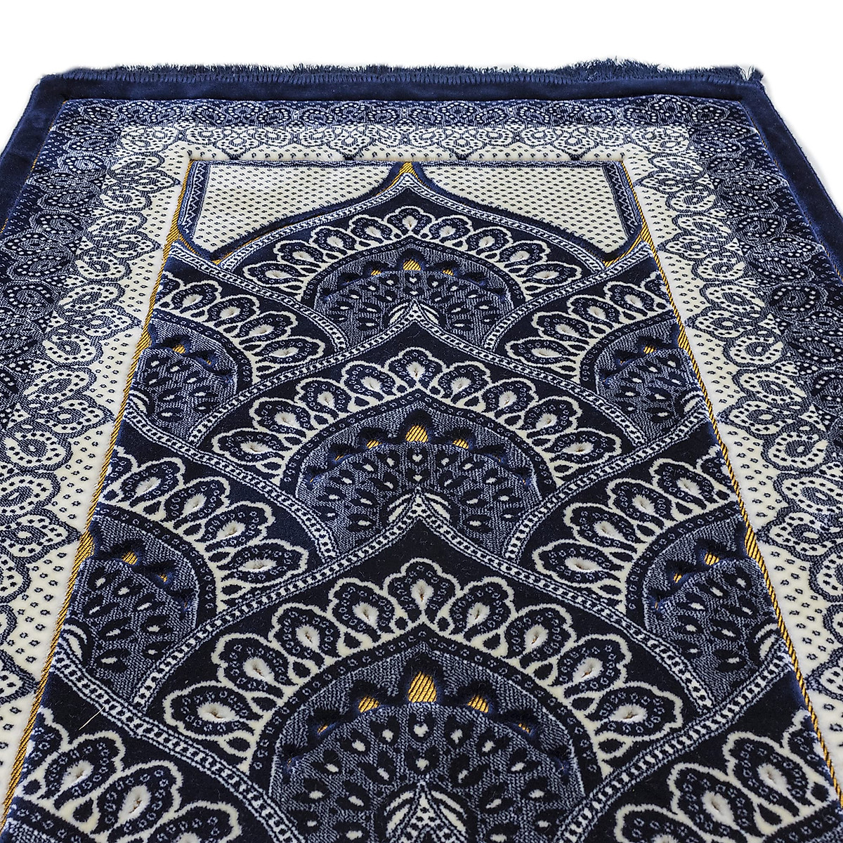 Modefa Turkish Islamic Prayer Rug - Large Wide Velvet Carpet - Soft Muslim Janamaz Sajada - Thick Turkish Prayer Mat for Men & Women - Ramadan or Eid Gift - Free Kufi Cap - Plush Paisley (Navy Blue)