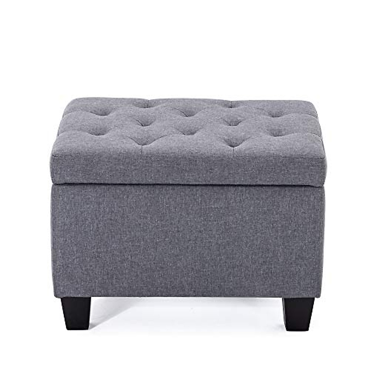 BELLEZE 24 Inch Modern Tufted Bedroom Storage Ottoman Bench, Linen Lift Top Upholstered Foam Padded Rectangular Footstool, Easy Assemble Furniture - Jay (Gray)