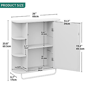 YITAHOME Bathroom Cabinet Medicine Cabinet Organizer, Wall Mounted Bathroom Cabinet with Mirror Door and Removable Shelf for Bathroom Living Room Laundry Bedroom, White