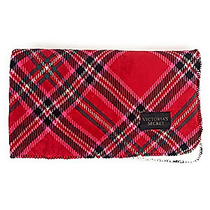 Victoria's Secret Soft Sherpa Throw Blanket, Red Pink Plaid 50'' x 60''