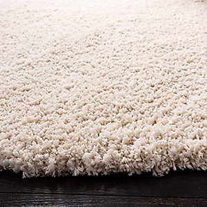 SAFAVIEH Fontana Shag Collection 4' Round Cream FNT800B Solid Non-Shedding Living Room Bedroom Dining Room Entryway Plush 2-inch Thick Area Rug