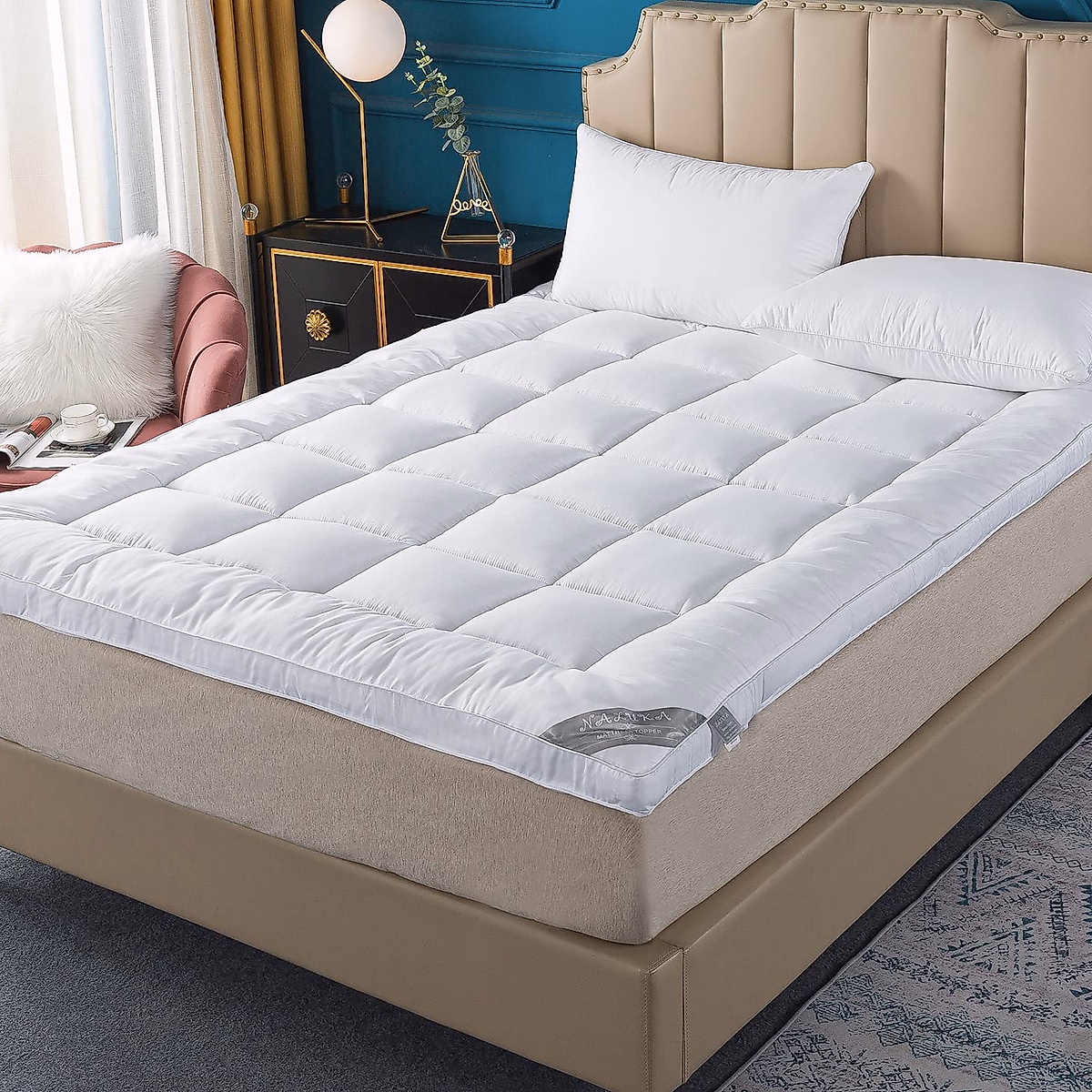 Mattress Topper Queen Size Down Alternative Overfilled White Pillow Top Mattress Cover Plush Super Soft 2 Inch Thick Mattress Pad
