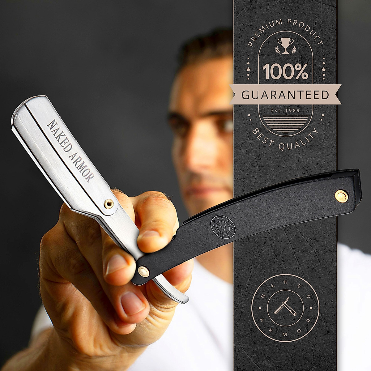 Best Shavette Straight Razor - Replaceable Blade Straight Razor, Metal Handle Shavette, No Stropping & Honing Needed, Great Starter Blade, Hygienic, Close Shave, Leather Case (Black)