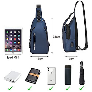 Aucuu Sling Bag for Men with USB Charging Port, Chest Bag Crossbody Shoulder Bag for Men, Waterproof Backpack for Hiking, Cycling, Travel (Blue)