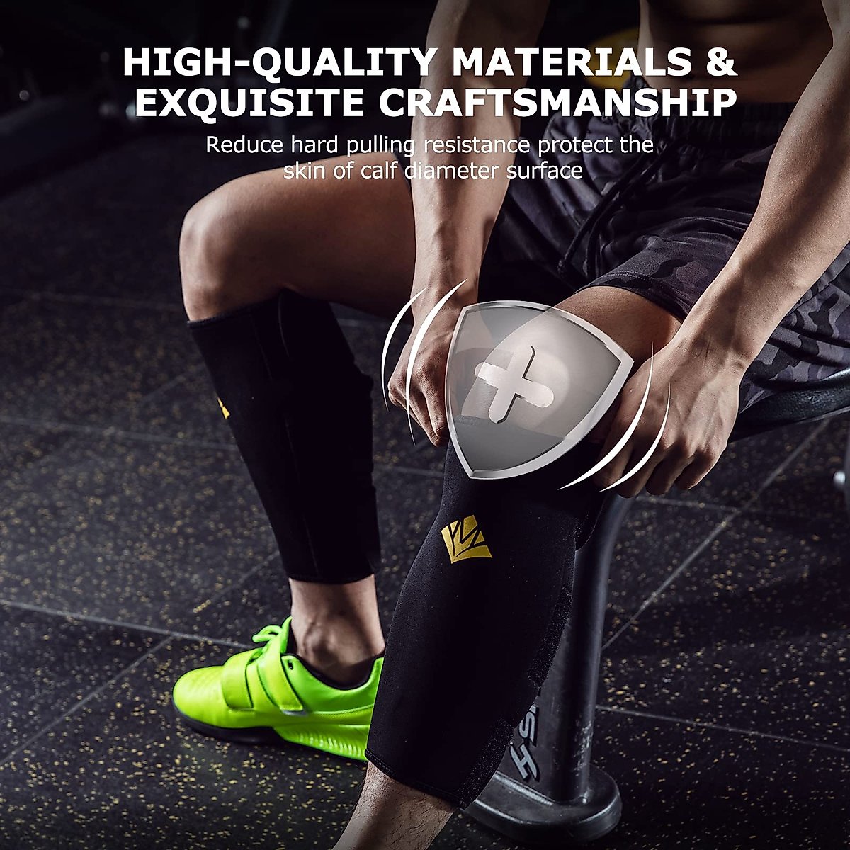 MANUEKLEAR Deadlift Shin Guards, Quick On and Off Shin Splint Brace, Adjustable Weightlifting Calf Brace for Keep Knurling On The Bar from Fragging Across Shins (Pair)
