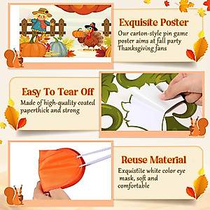 Faccito Thanksgiving Party Games Pin The Stem on The Pumpkin with Blindfold Thanksgiving Gift and Activities Fall Autumn Harvest Pumpkin Pin Game Turkey Poster Thanksgiving Party Supplies