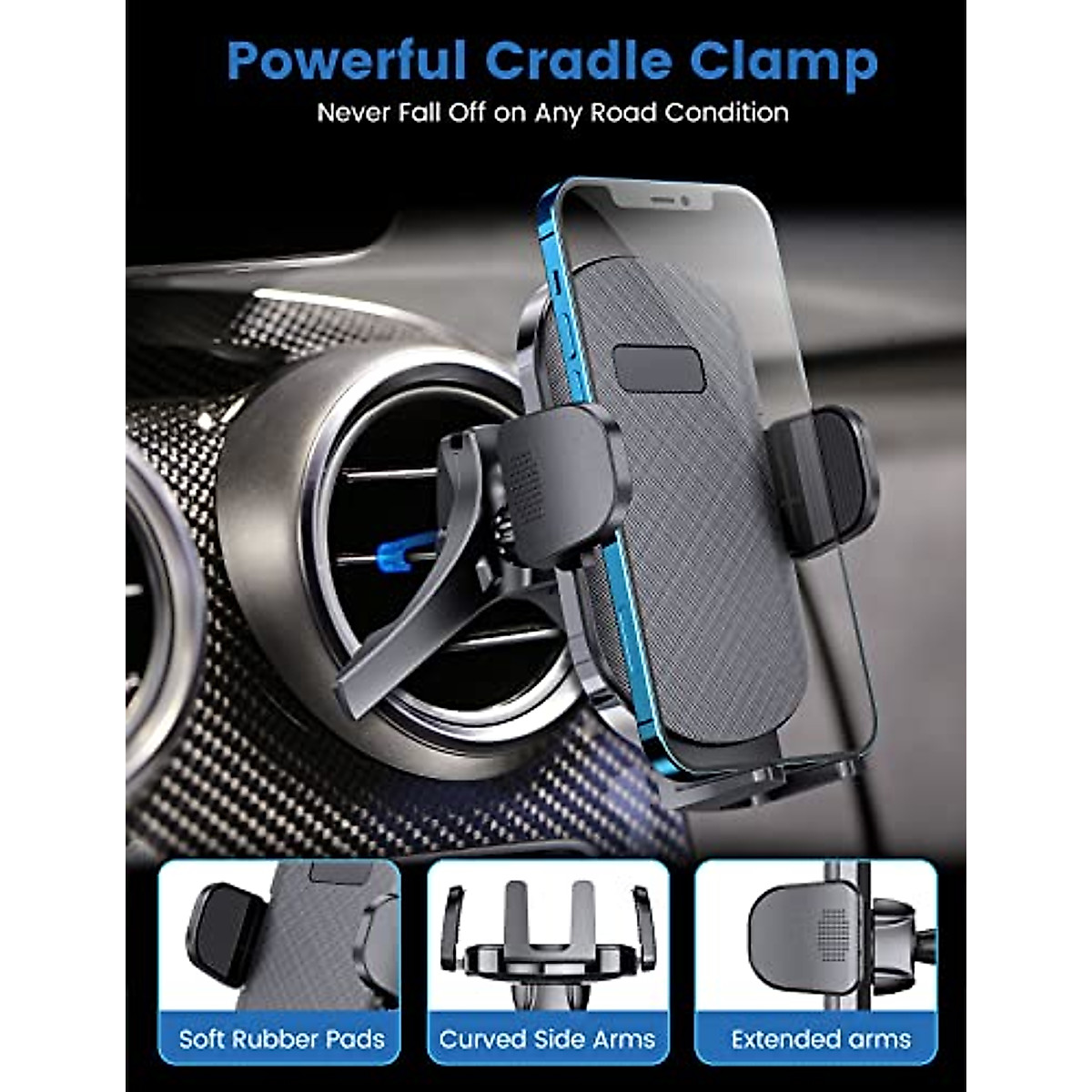 eSamcore Vent Car Phone Holder, 3-Point Support Car Phone Mount with Extended Clamp Cradles Stable Cell Phone Holder for Car Truck Vehicle Air Vent on Dashboard for iPhone Samsung Galaxy Note