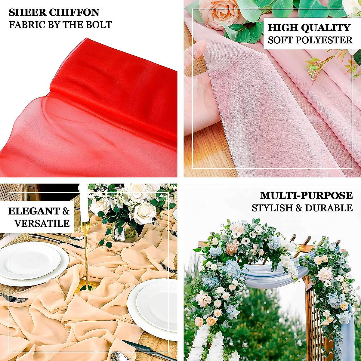 Efavormart 54" X10yd | Solid Sheer Chiffon Fabric Bolt, DIY Voile Drapery Fabric for Wedding Party Event Table Centerpieces Decoration Supply - Terracotta