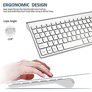 Wireless Keyboard and Mouse Combo - FEDARFOX Dual System Switching Ergonomics Slim Compact Full-Size Keyboard Silent Mouse for Laptop PC,Fully Compatible with mac,iMac,Windows (Silver White)