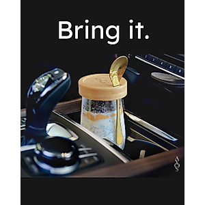 AYOS Premium Overnight Oats Containers with Bamboo Lids and Golden Spoons - 16 oz Glass Jars - 4 pack - Plastic Free