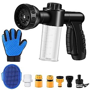 Pup Jet Dog Wash, 8 in 1 Dog Wash Hose Attachment with Soap Dispenser, Dog Washer Water Hose Spray Nozzle, for All Kinds of Pet Showers, Car Wash, Watering Lawns and Plants (Black)