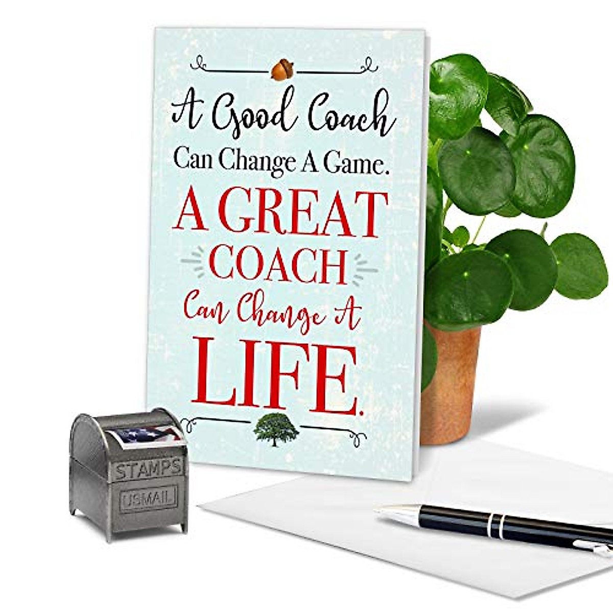 NobleWorks - 1 Thank You Notecard for Teacher - Team Sports Gratitude, Student Athlete Appreciation Card with Envelope, Notes for Mentors and Instructor - Life-Changing Coach C3127TYG