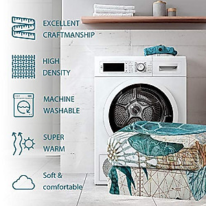 Sea Turtle Throw Blanket, Teal Flannel Fleece Blanket,Soft Cozy Fuzzy Comfy Warm Cute Lightweight Blanket for Women Adult Girl,Baby-Hawaiian Gifts - Microfiber Nap Blanket for Couch,Bed,Sofa - 60"x50"