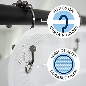 S&T INC. Shower Organizer, Shower Caddy or Bathroom Organizer with Quick Drying Mesh, 7 Pockets to Hold Shampoo, Soap, Loofah, and Cruise Ship Essentials, 14 Inch by 30 Inch, White, 2 Pack