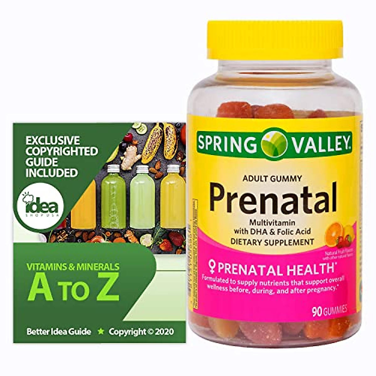 Spring Valley Prenatal Multivitamin Gummies, 90 Ct Bundle with Exclusive Vitamins & Minerals - A to Z - Better Idea Guide (2 Items)