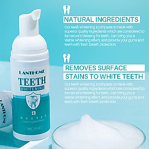 MIESCHER Teeth Whitening Mousse, Refreshing Breath Deep Cleaning Foam Toothpaste Natural Mouth Wash Water,Teeth Whitening Toothpaste Ultra Fine Mousse Foam Reduce Stains Oral Care Toothpaste