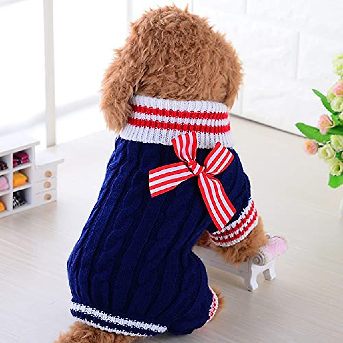 Dog Hoodies for Large Dogs Winter Classic Clothes Knitted - Navy Sweater Cat Sweater Coat Turtleneck Winter Jumper Cable Knit Pet Warm Pet Puppies Clothes for Girls Christmas Outfits