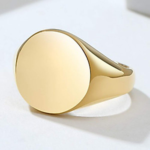 Jude Jewelers Stainless Steel Classical Simple Plain Round Signet Style Pinky Wedding Statement Promise Anniversary Ring (Gold, 6)