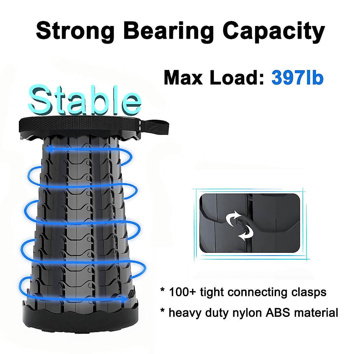 Avenoir Telescopic Portable Stool, Camping Retractable Folding Stool for Fishing, Hiking, Travel, Queuing, Gardening Max Load 397lb(Black)