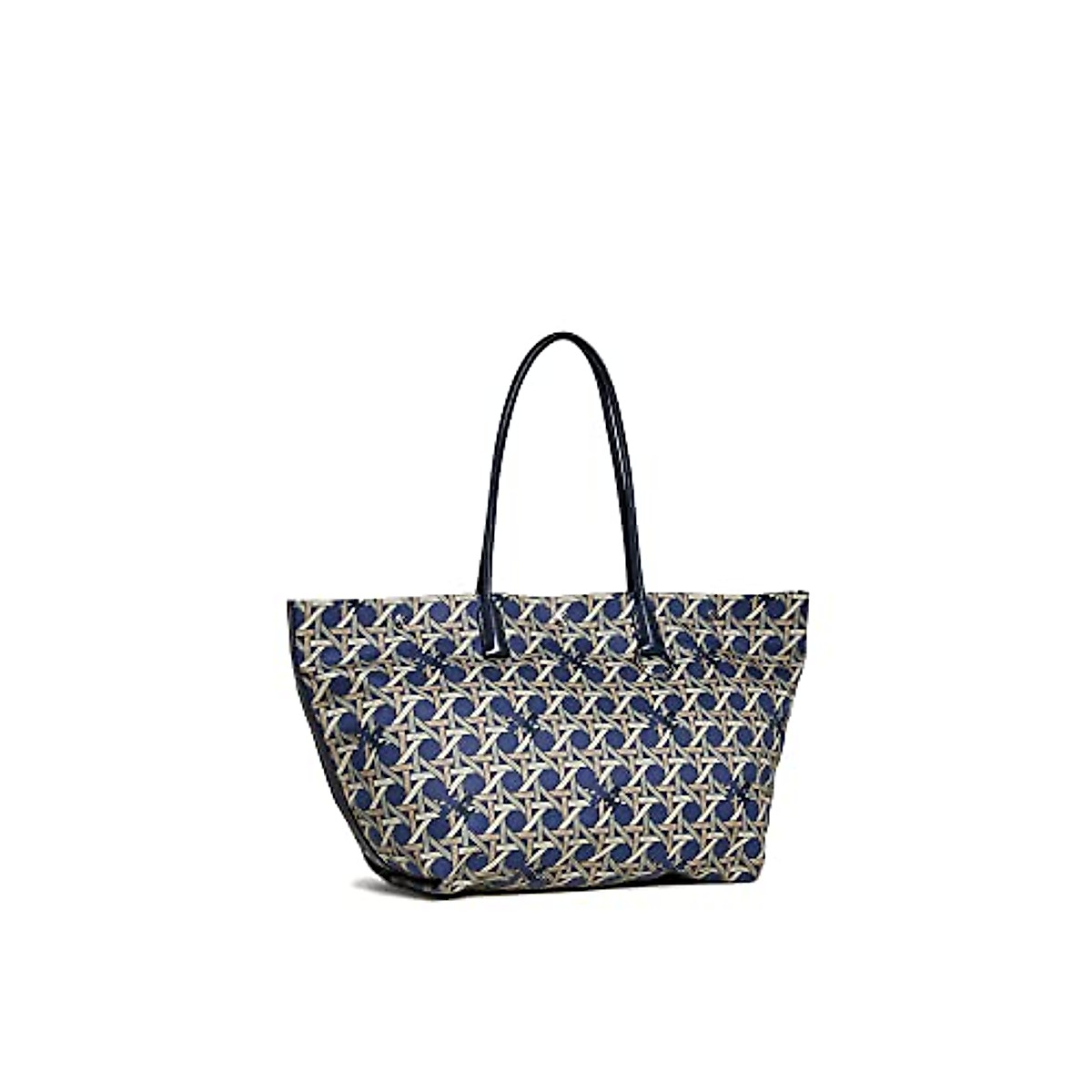 Tory Burch Women's Canvas Basketweave Tote, Tory Navy Basketweave, Blue, Print, One Size