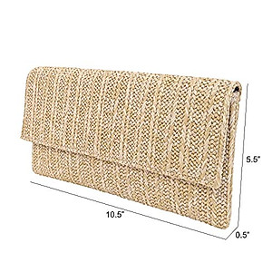 JNB Natural Straw Flat Clutch, Natural Medium