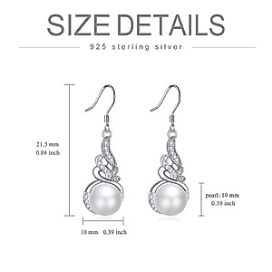 LONAGO Pearl Drop Earring White Pearl Dangle Earrings with Angel Wing Cubic Zirconia Silver Pearls Dangle Earring for Women