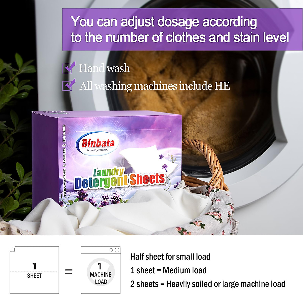 Binbata Laundry Detergent Sheets, 200 Loads Lavender Scent Hypoallergenic Eco-Friendly Laundry Sheets, Biodegradable Plastic Free Liquidless Laundry Sheets Detergent Suitable for Sensitive Skin