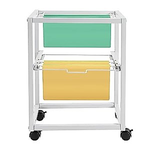 CNCEST 2 Tiers Metal Rolling File Carts, Hanging Files Movable Pull-Out File Cart, With Wheels Metal Carts, For Home Office-White