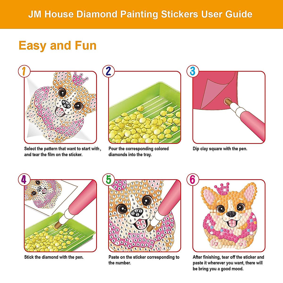 JM House 5D Diamond Painting Stickers Kits for Kids, 12Pcs Animals Gem Diamond Art for Kids,DIY Mosaic Stickers with Dots, Arts and Crafts Best Tween Gifts for Boys and Girls Age 4-6,6-8,8-10