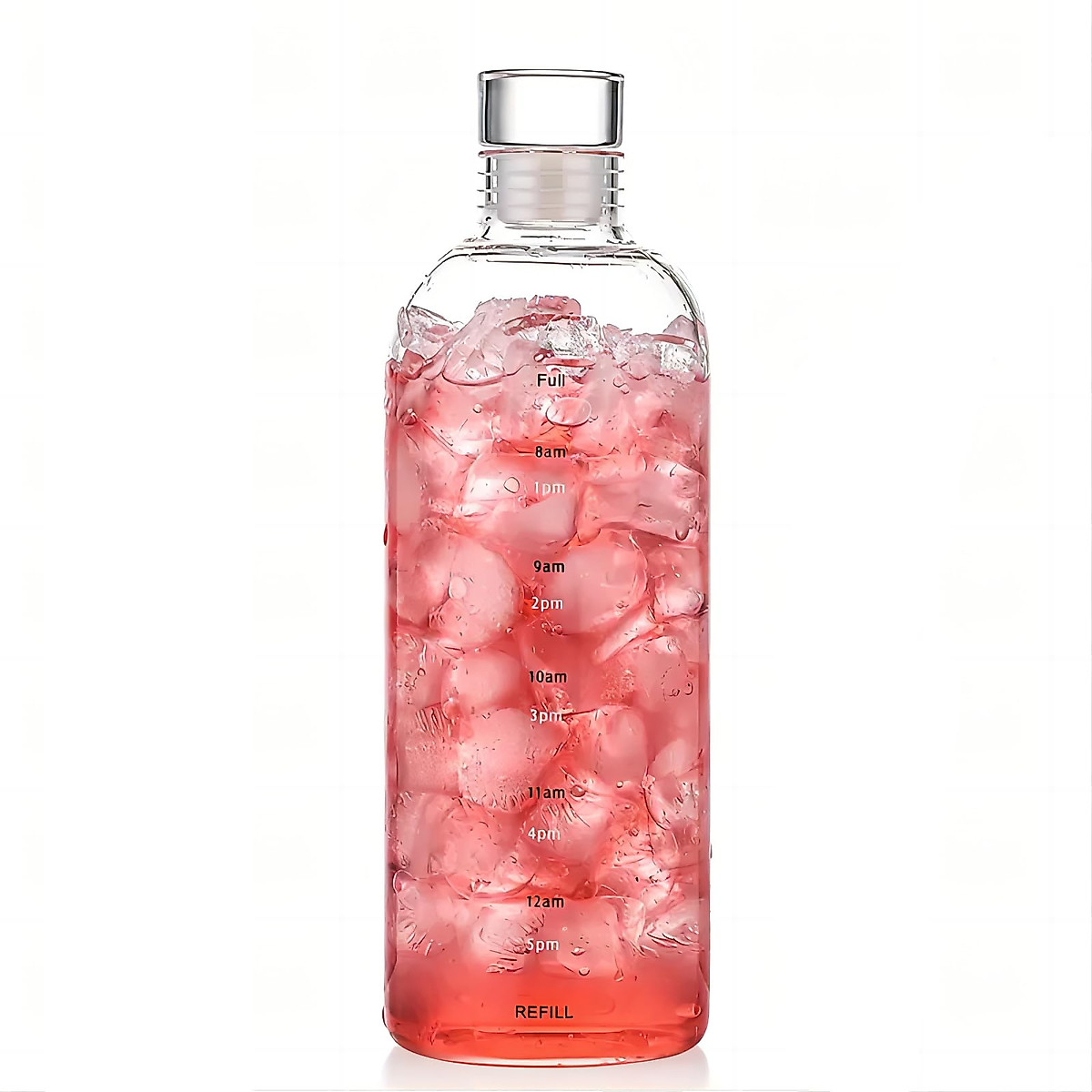 JZSMY Glass Ins Creative Girls Water Bottle Glass Cups High Sense Japanese Style Drinking Bottle Glass Scale Cups Milk Juice Cute Water Bottle with Time Scale (1Pcs 750ml Transparent)