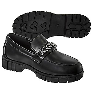 French Toast Girls Round Toe Ankle Strap Maryjane School Shoes - Mary Jane Chunky Platform Oxford Dress Shoe Pumps - Black Chain (Size 2 Big Kid)